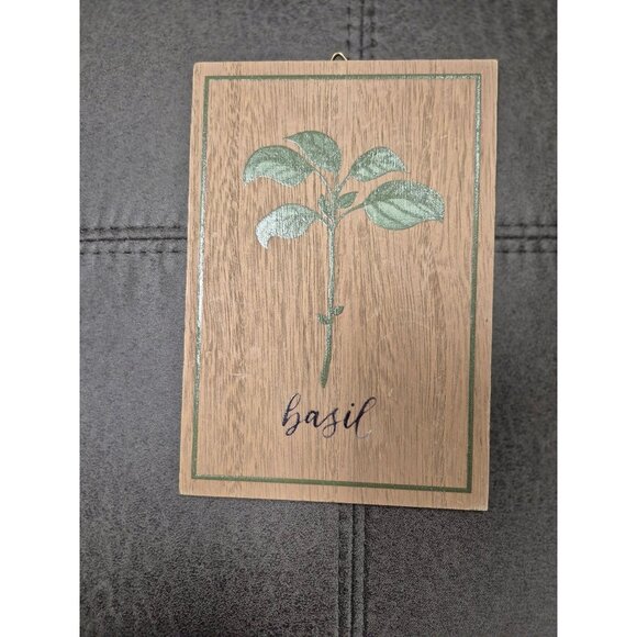 Other | Botanical Wall Art Basil Print Wood Plaque Decor Garden Signs ...